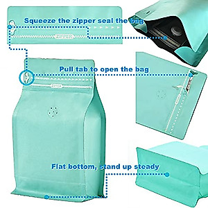 50 Count 16 Ounce Tiffany Blue Kraft Paper Coffee Bags with Air Release Valve, High Barrier Coffee Pouches for Home, Store, Flat Bottom (50pcs/16oz, 1lb, 500g)