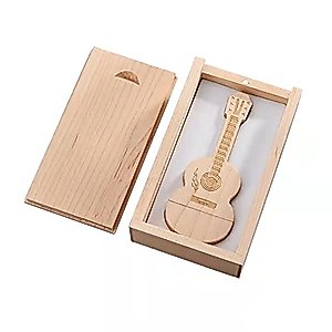 Wood Guitar Shaped USB3.0 64GB Flash Pen Drive Memory Thumb Stick with Wooden Box (3.0 64GB)