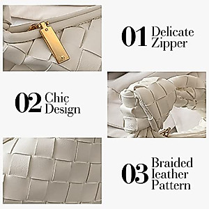 Women's Hobo Handbags Purse Soft PU Leather Women's Shoulder Handbags Woven Handbag Mini Knotted Woven Hobo Bag (White)
