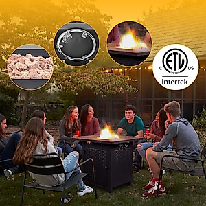 28-Inch Stainless Steel Fire Table，50000 BTU Gas Firepit with Volcanic Stone Black