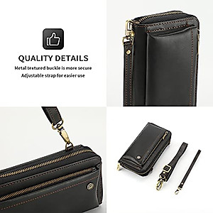nincyee Multifunction Wallet Case for iPhone 11,Large Capacity Leather Zipper Clutch Bag Case with Shoulder Strap Black