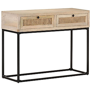 QJBSAVVA Console Table 39.4"x13.8"x29.9" Solid Mango Wood and Natural Cane,Large Space Dresser Entry Tables Narrow end Table Couch Table Suitable for Home, Office, Bedroom, Meeting Room