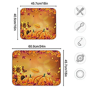 Sunflower Pumpkin Autumn Dish Drying Mat, Butterfly Maple Leaves Dry Mats for Kitchen Dishes Microfiber Dry Pad Ultra Absorbent 18x24Inch Reversible Drying Drainer Sink Mat