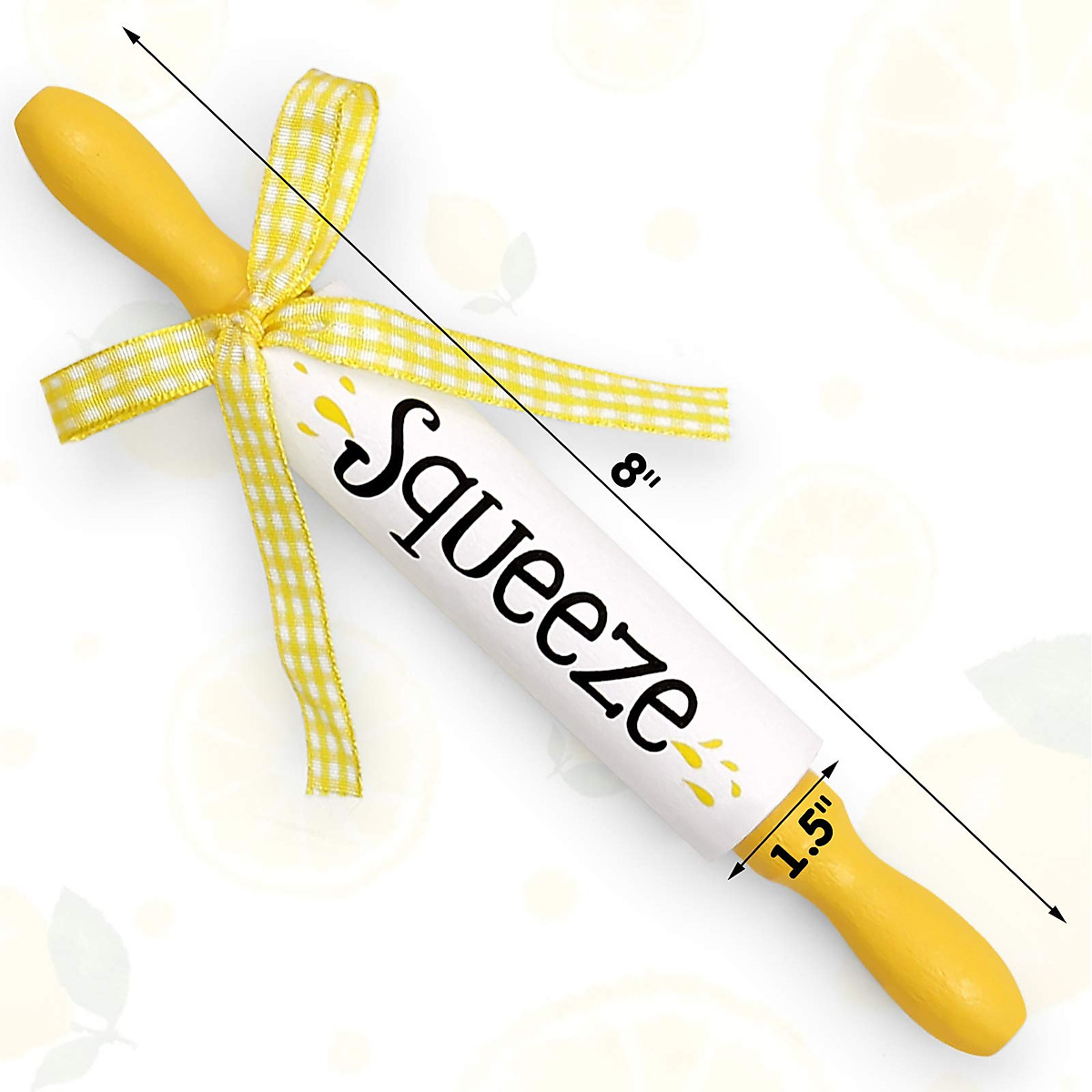 3pcs Lemon Mini Rolling Pins Wood Tiered Tray Decor Sign Rustic Black Yellow Green Buffalo Plaid Squeeze Fresh Lemonade Summer Farmhouse Lemon Kitchen Home Decor for Tray, Shelf, Centerpiece