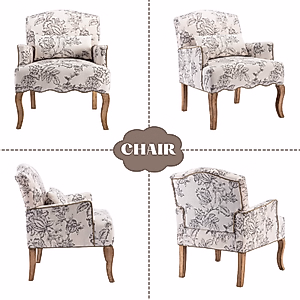 CIMOO Floral Accent Chair Fabric Comfy Single Sofa Upholstered Modern Reading Chair with Removable Pillow Wingback Arm Chair for Living Room/Bedroom/Fireplace, Beige