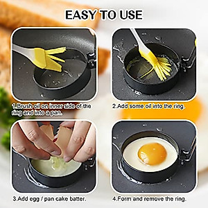 EuroBird Egg Rings for Frying Eggs, 3", 4" NonStick Egg Cooker Ring Molds, Stainless Steel Crumpet Ring Mold for English Muffins Pancake Breakfast Sandwich Burger Cooking Griddle