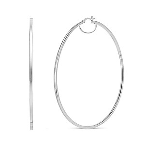 LeCalla 925 Sterling Silver Classic Hoop Earrings | Large Earrings Hoop Jewelry | Round Rhodium-Plated Statement Earring | Italian Square-Tube Click-Top Hoops Earring for Women - 80mm