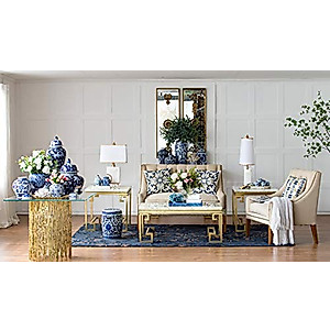 A&B Home 18" Porcelain Decorative Jar with Lid Blue White Floral Print Vase Ginger Jar Centerpiece Decor