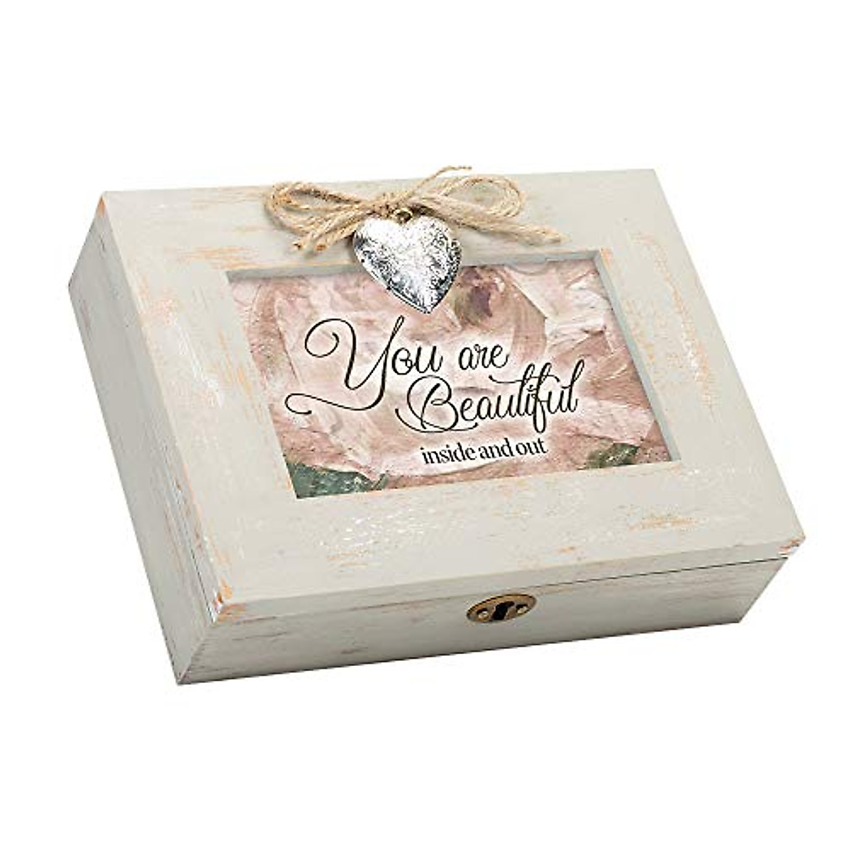 Cottage Garden You are Beautiful Inside & Out Natural Taupe Wood Locket Music Box Plays You Light Up My Life