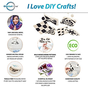 GLACIART ONE Black and White Baby Crib Mobile | Baby Safe High Contrast Baby Toys Wool Mobile, Neutral Baby Room Decor for Baby Boy & Girl | Develops Cognitive, Visual & Motor Skills | Great Gift Idea