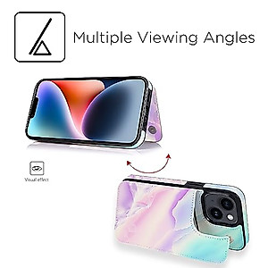 uCOLOR Flip Leather Wallet Case Card Holder Compatible with iPhone 13 6.1 iPhone 14 6.1 Women and Girls with Card Holder Kickstand (Pastel Pink Marble)