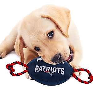 Pets First NFL New England Patriots Football Dog Toy, Tough Quality Nylon Materials, Strong Pull Ropes, Inner Squeaker, NFL Team Color