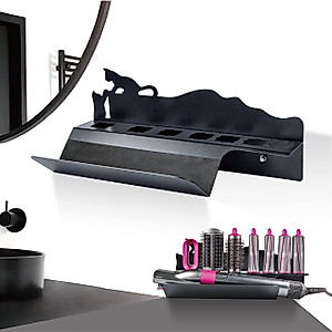 E EZEXPREZE Storage Rack holder for Dyson Hair dryer Airwrap Curling styler Bracket Stand and 7 Curls Barrels Curling Kit Organizer Shelf Wall Mounted with Plug Organization
