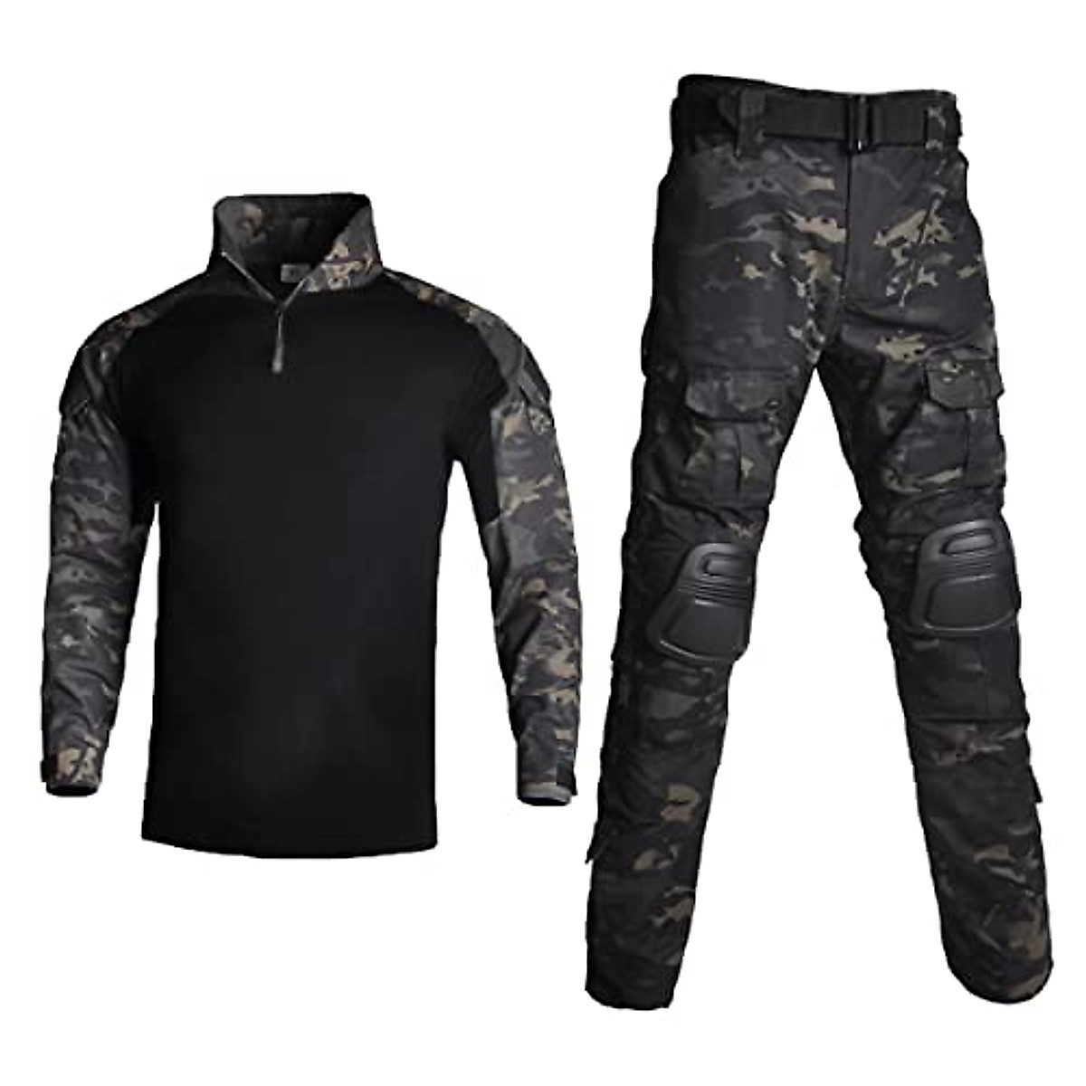 HAN·WILD Men's Military Uniform Tactical Suit Combat Shirts and Pants Airsoft Paintball Clothing with Knee Pads