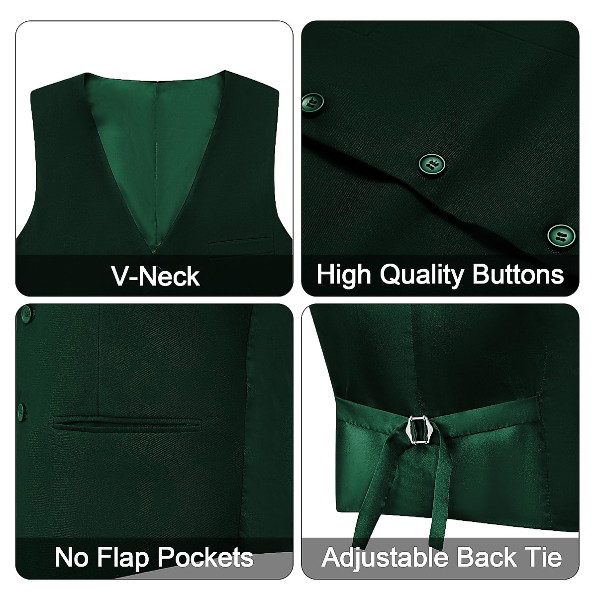MAGE MALE Mens Tuxedo Suit Set Slim Fit 3 Piece Suit Wedding Prom Suits Patch Pockets Blazer Vest Pants Set with Bow Tie Dark Green