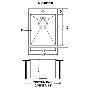 Ruvati 15 x 20 inch Drop-in Topmount Bar Prep Sink 16 Gauge Stainless Steel Single Bowl - RVH8110