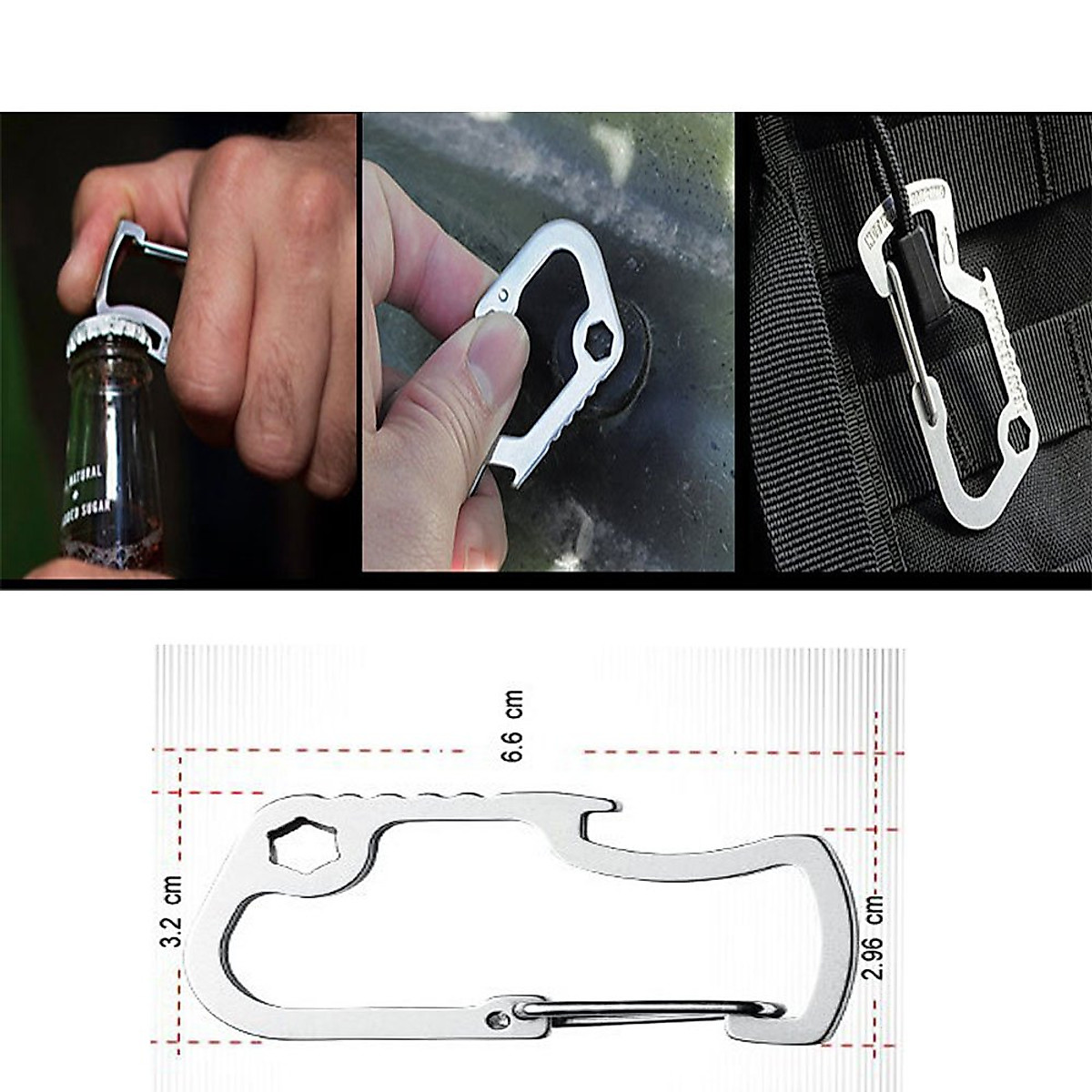 Banner Bonnie Multipurpose Tool Carabiners D Buckle Cap Lifter Sidekick Bottle Opener 1/4" Hex Hole 3pcs