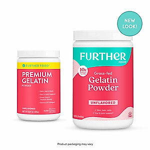 Further Food Premium Gelatin Powder | Grass-Fed, Pasture-Raised, Non-GMO, Paleo, Keto | Unflavored, Excellent Source of Collagen | Pure Beef Gelatin Powder (15.87 oz.)