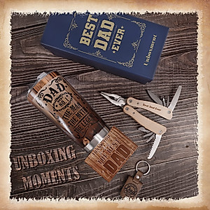 UNBOXMENT Dad Gifts, Best Dad Ever Gifts Basket, Retro Vintage Birthday Gifts for Dad Men, Fathers Day, Tumbler Mug, Multitool, Keychain, Card, with Stylish Gift Box