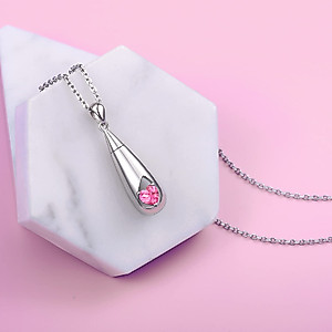 Cremation Jewelry, 12 Months Birthstone Urn Necklace for Ashes 925 Sterling Silver Teardrop CZ Memorial Ashes Keepsake Gift Cremation Jewelry for Ashes for Women