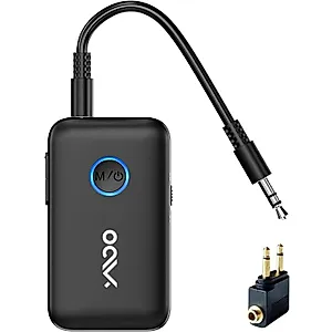 [Bluetooth Transmitter & Receiver] YMOO Bluetooth 5.3 Audio Adapter for TV/Airplane/Bluetooth Headphones/Speaker, 3.5mm Jack Aux HiFi Stereo, Dual Link AptX Adaptive, Low Latency for Flight, Travel