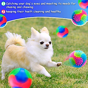 Sumind 4 Pieces Light Up Dog Balls Glowing Elastic LED Flashing Spike Pet Molar Light Color Balls Interactive Pet Toys for Cats Dogs Chewing Playing (2.2 Inch, 2 Styles)