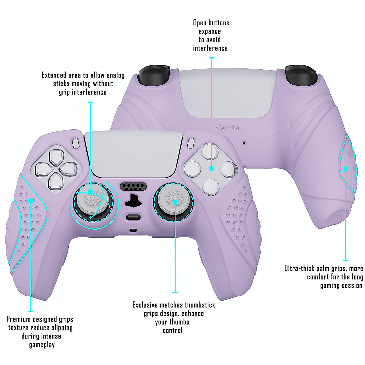 PlayVital Guardian Edition Mauve Purple Ergonomic Soft Anti-Slip Controller Silicone Case Cover for ps5, Rubber Protector Skins with White Joystick Caps for ps5 Controller