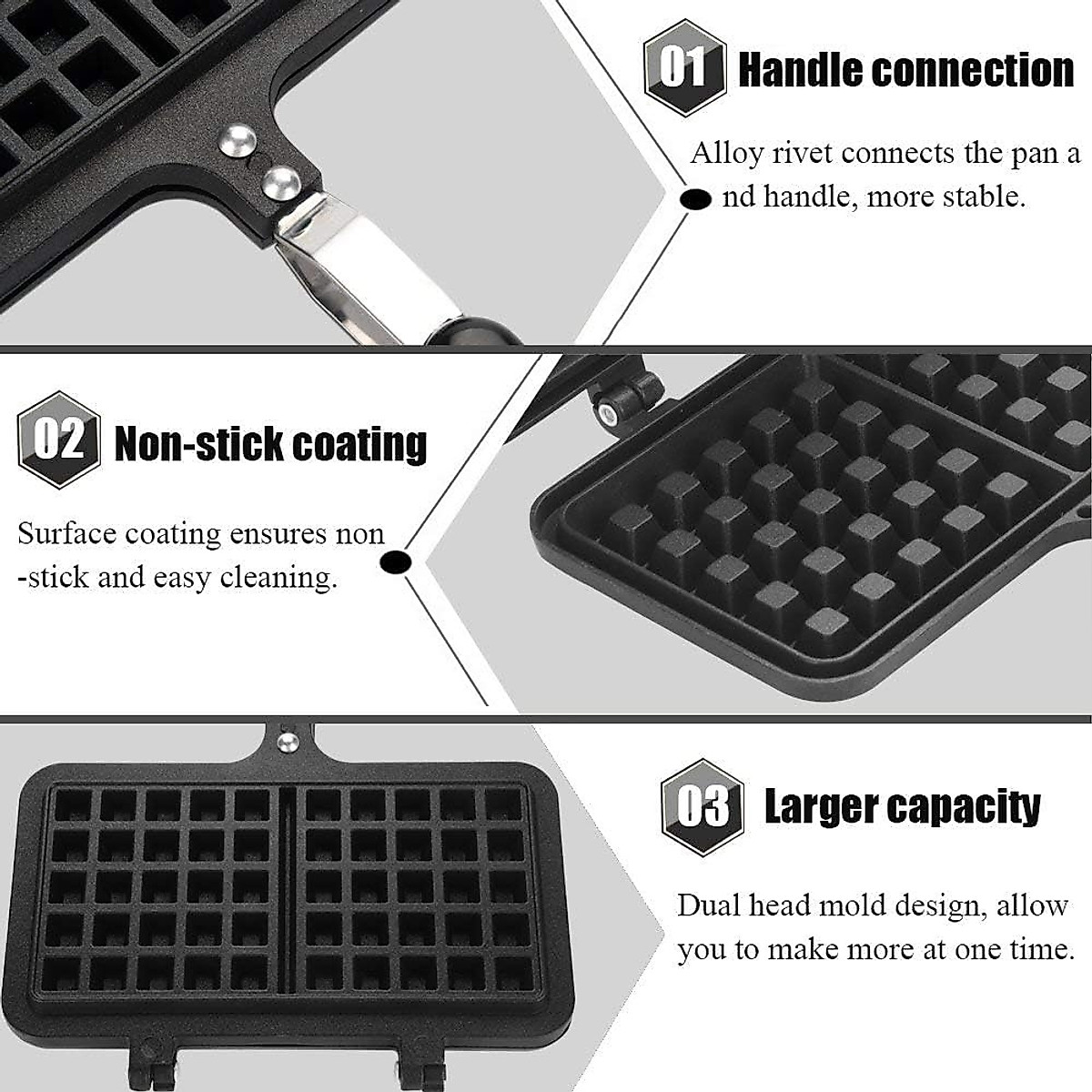 Cast Iron Waffle Maker, Non-stick Aluminum Stovetop Double Mini Waffle Baking Pan for Snacks Breakfast Dessert, 8.5 x 13.2inch Stovetop Belgium Waffle Iron Maker Waffle Pan Pie Maker Waffle Pan Pot