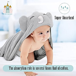 Cute Castle 2 Pack Hooded Baby Towel Rayon Made from Bamboo and 8 Washcloths - Lovely Elephant, Happy Bird