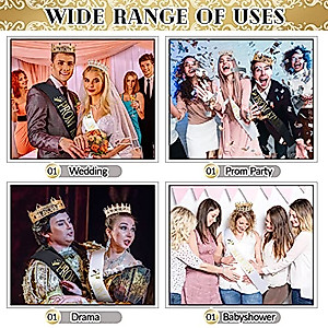 4 Pieces Gold King Crown Tiara Crowns for Men Women Prom Queen and King Satin Sash Rhinestone Crown for Wedding Graduation (AB Diamond, 5.9 x 2.5 Inch, 5 x 2 Inch)