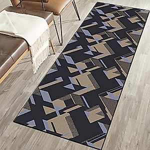 Runner Rugs for Hallway Modern 2'x3' Geometric Black and Brown Beige Runners Carpet Mat Washable Runner Rug for Kitchen Bedroom Hallway Stair Doorway, Customizable