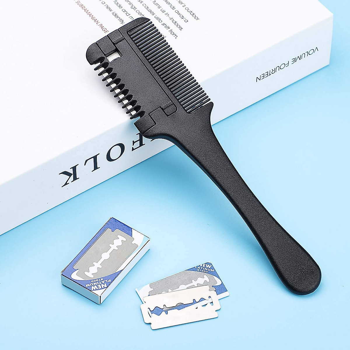 ETERCYCLE Hair Cutter Comb with Extra Razors - Perfect for Men, Women, and Kids - Trim, Thin, and Style with Ease - Sleek Black Design - Hair Cutting and Thinning Tool