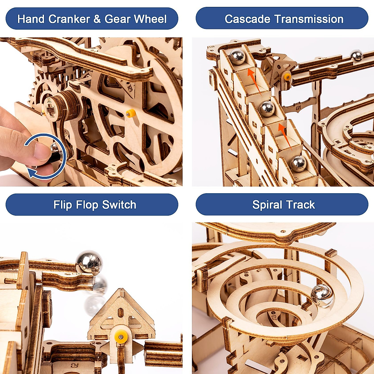Rowood 3D Puzzles for Adults, Wooden Marblr Run Model Kit, DIY Building Kits for Adults to Build, Craft for Teens, Gift for Adults & Teen Boys Girls, Age 14+, Waterwheel Coaster