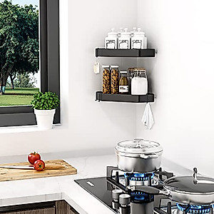 Corner Shower Caddy Organizer, 2 Pack Shower Shelves for Inside Shower, Adhesive Bathroom Wall Shower Organizer Accessories, Space Aluminum Corner Shower Shelf with 4 Hooks