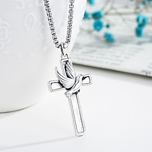 Peace Dove Cross Necklaces for Men Women 925 Sterling Silver Dove of Peace Pendant Necklace Christian Faith Jewelry Gift for Religious Believers