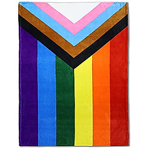 Progress Pride Super Plush Blanket - 50x60 Soft Throw Blanket - Perfect for Cuddle Season Progressive Pride LGBT Blanket