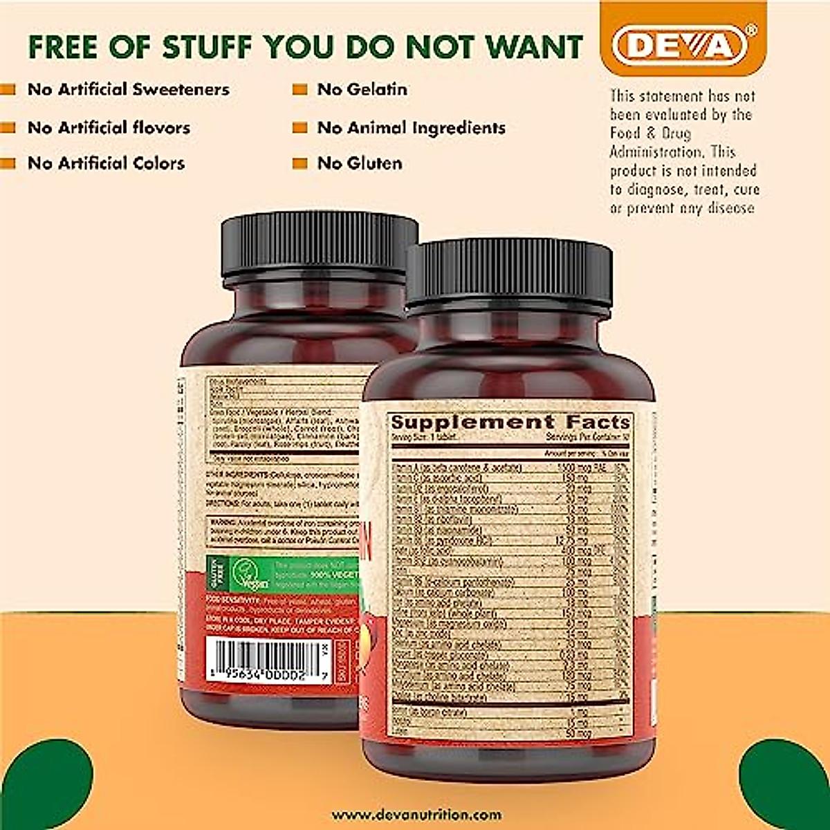 DEVA Vegan Multivitamin & Mineral Supplement - Vegan Formula with Green Whole Foods, Veggies, and Herbs - High Potency - Manufactured in USA and 100% Vegan - 90 Count (Pack of 2)