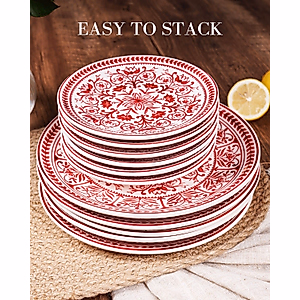 Sonemone 6 Inch Appetizer Plates Set of 6, Christmas Red Floral Ceramic Dessert Plates for Cake, Pie, Snacks, Ice Cream, Microwave & Dishwasher Safe