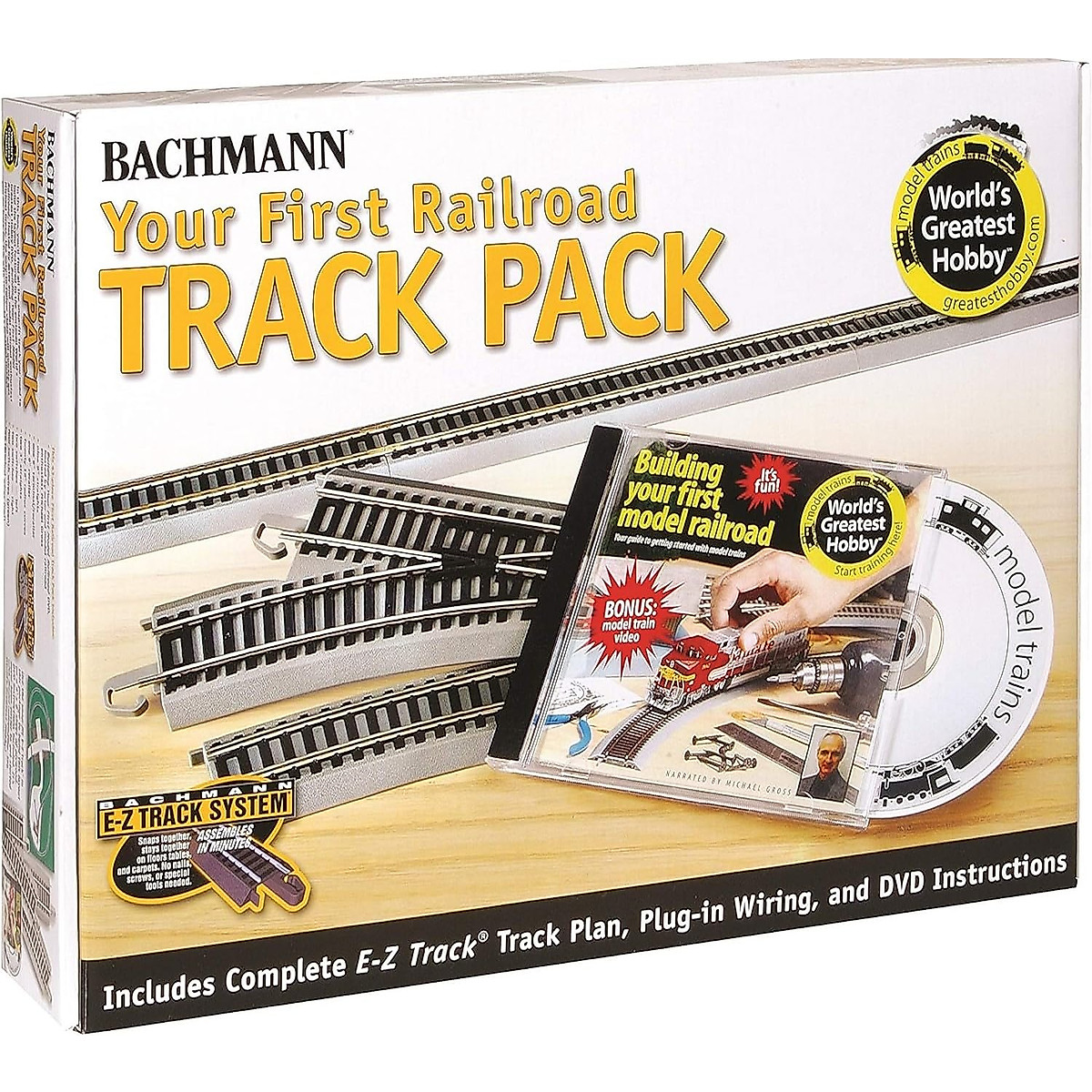 Bachmann Trains Snap-Fit E-Z TRACK WORLD’S GREATEST HOBBY FIRST RAILROAD TRACK PACK - NICKEL SILVER Rail With Grey Roadbed - HO Scale