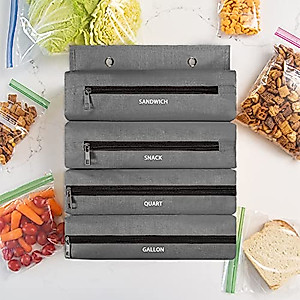 shiningwaner Ziplock Bag Storage Organizer for Kitchen Drawer, Upgraded Plastic Bag Organizer, Baggie Organizer with Ziplock Gallon, Quart, Sandwich and Snack Variety Size Bag, Grey