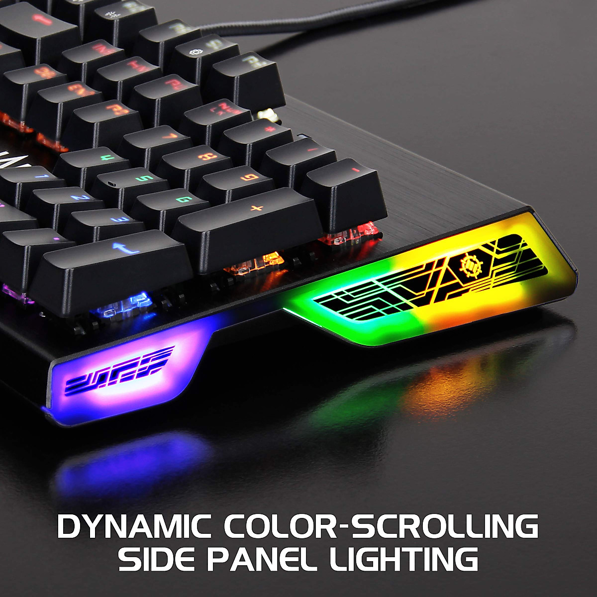 ENHANCE Pathogen Gaming Keyboard - Blue Switch Mechanical Keyboard with Fast 0.2ms Polling, Water & Dust Resistant, NKRO & Anti-Ghosting, Removable Wrist Rest, Ergonomic Keyboard Rainbow LED 9 Effects