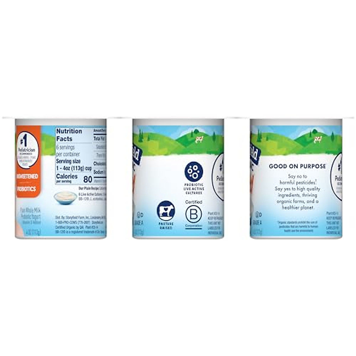 Stonyfield Organic YoBaby Whole Milk Baby Yogurt Cups with Probiotics, Plain, 4 Oz, 6 Pack