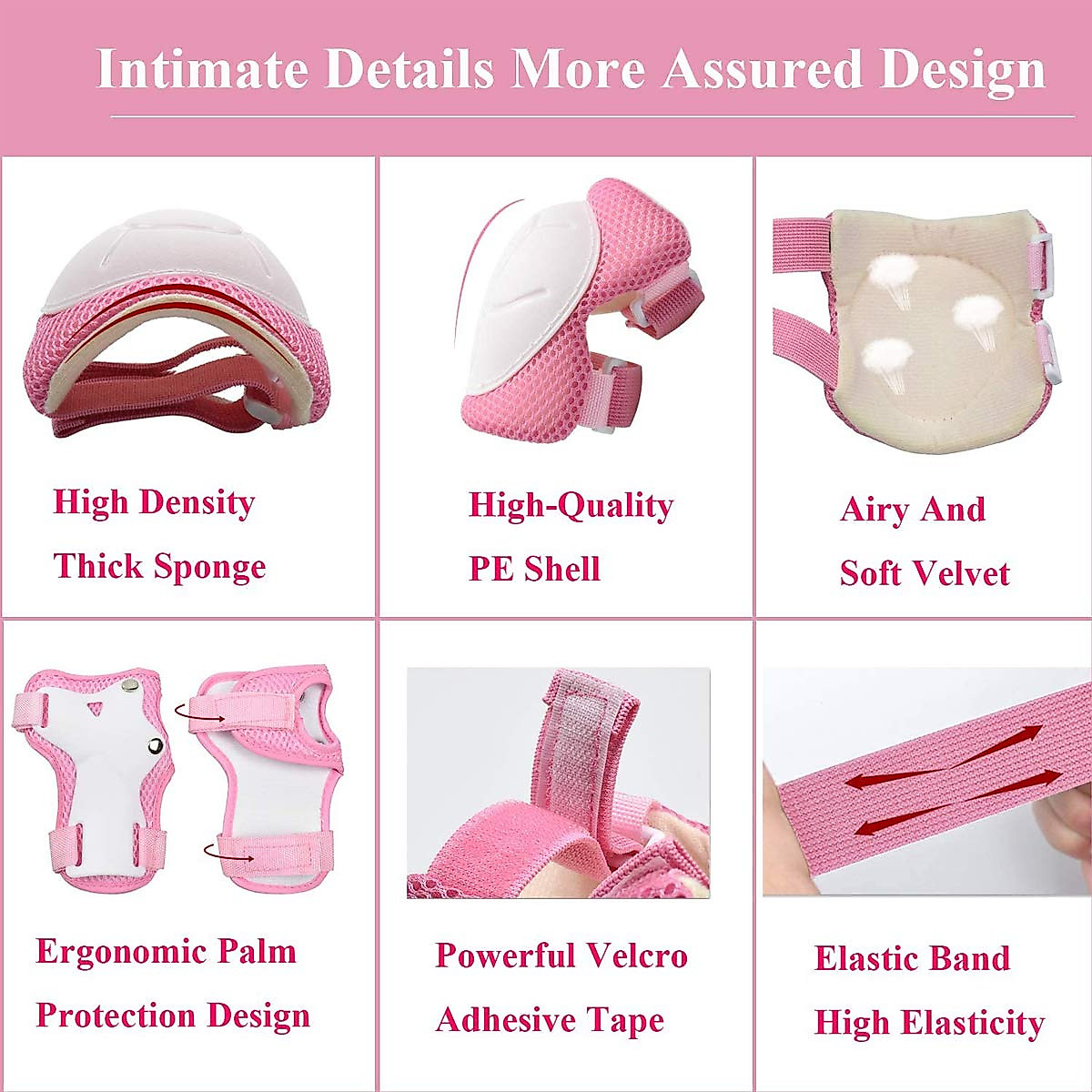 Kids Bike Helmet with Knee Pads, Elbow Pads, Wrist Guards - Adjustable, Ages 3-8 - For Cycling, Skating, Skateboard (Pink Star)