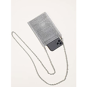 GORGLITTER Women's Rhinestone Decor Clutch Purses Evening Handbag Chain Shoulder Square Bag Phone Purse Silver One Size