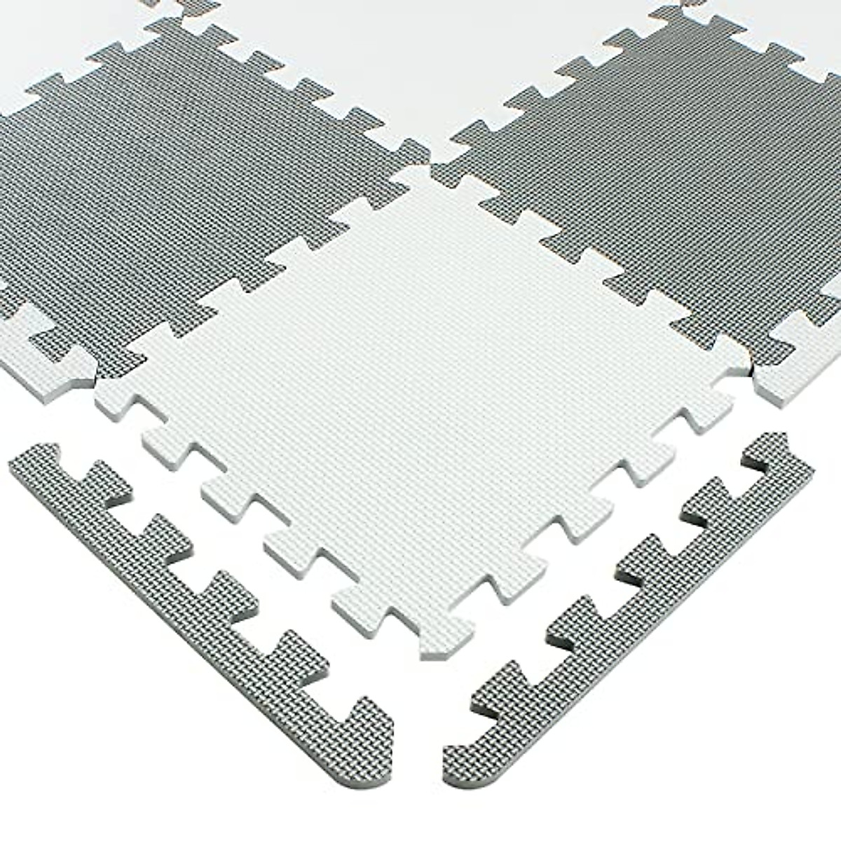Yostrong 18 Tiles Interlocking Puzzle Foam Baby Play Mat with Straight Edges for Playing - EVA Babies Crawling Mat | Rubber Floor Work out Mats for Home Gym. White, Gray. YOC-ALb18S18