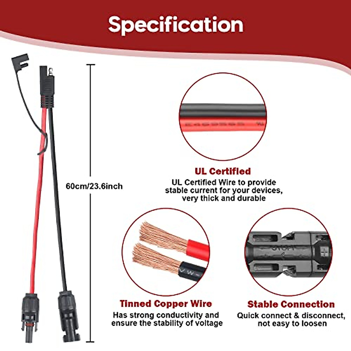 PAEKQ Solar Panel Connector to SAE Adapter Cable, 10AWG Solar to SAE Cable PV Extension Wire, SAE to Solar Panel Adapter for Solar Panels Rv Battery Charger kit, with SAE Polarity Reverse Adapter Plug