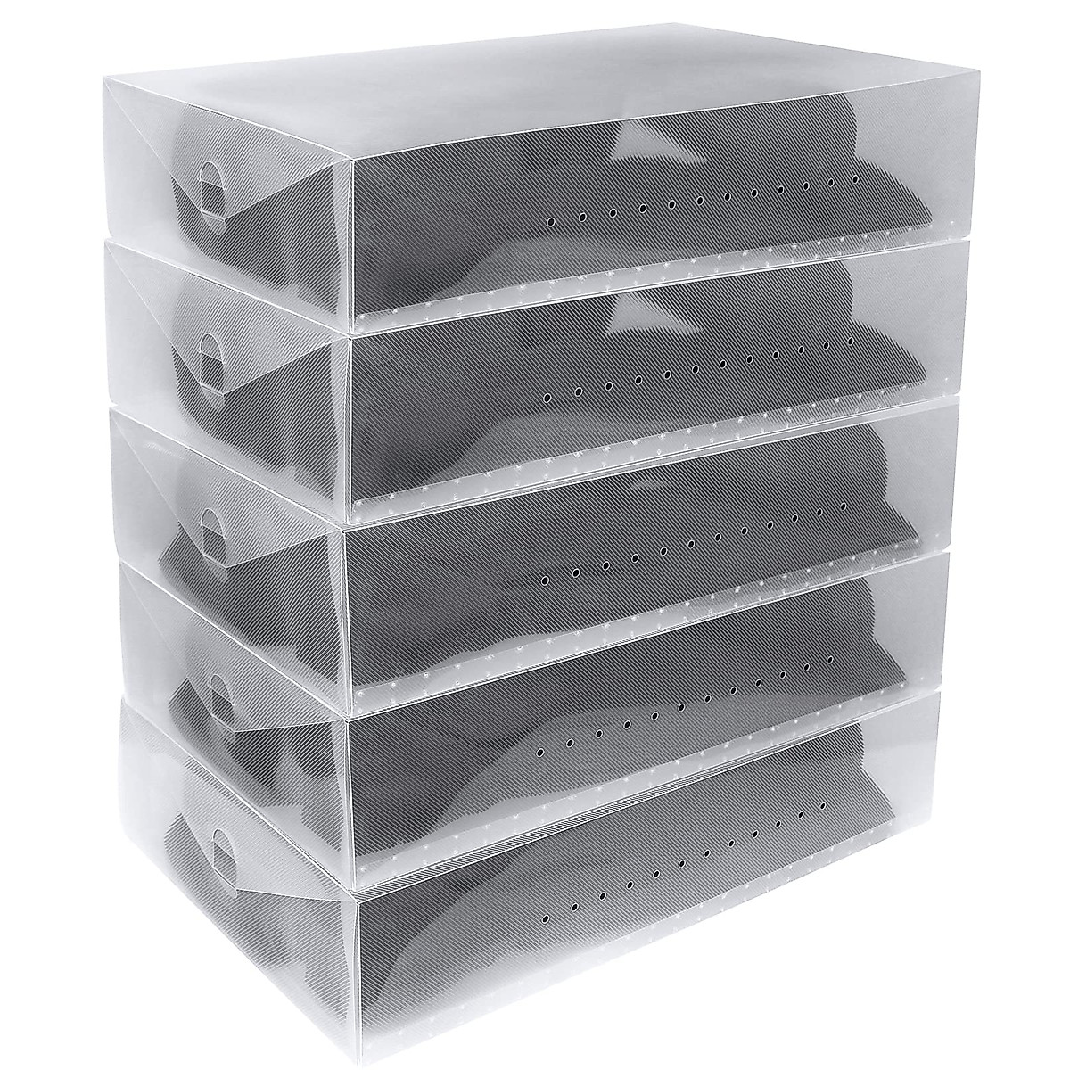 Greenco Clear Foldable Shoe Storage Boxes, 5 Pack. Stackable Heavy Duty Plastic Boot Storage Boxes, Boot & Shoe Box Organizers