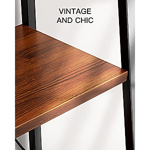 Pipishell Industrial Ladder Shelf, 4-Tier Bookshelf, Free Standing Bookcase Storage Rack Shelves Plant Flower Stand with Wood Look for Living Room, Bedroom, Kitchen, Bathroom, Home Office, Balcony