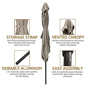 C-Hopetree Rectangular Outdoor Patio Market Table Umbrella with Tilt 6.5 x 10 ft, Taupe