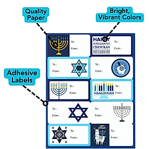 Iconikal Self-Adhesive Gift Tag Labels, Hanukkah, 100-Count